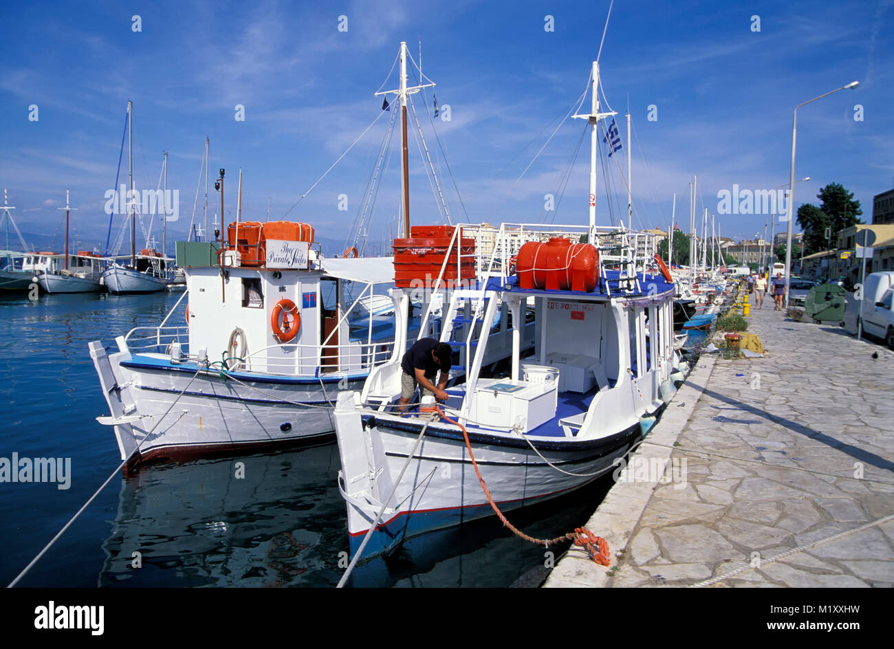 Ships in the harbour of Corfu town, Corfu, Greece, Europe Stock Photo ...