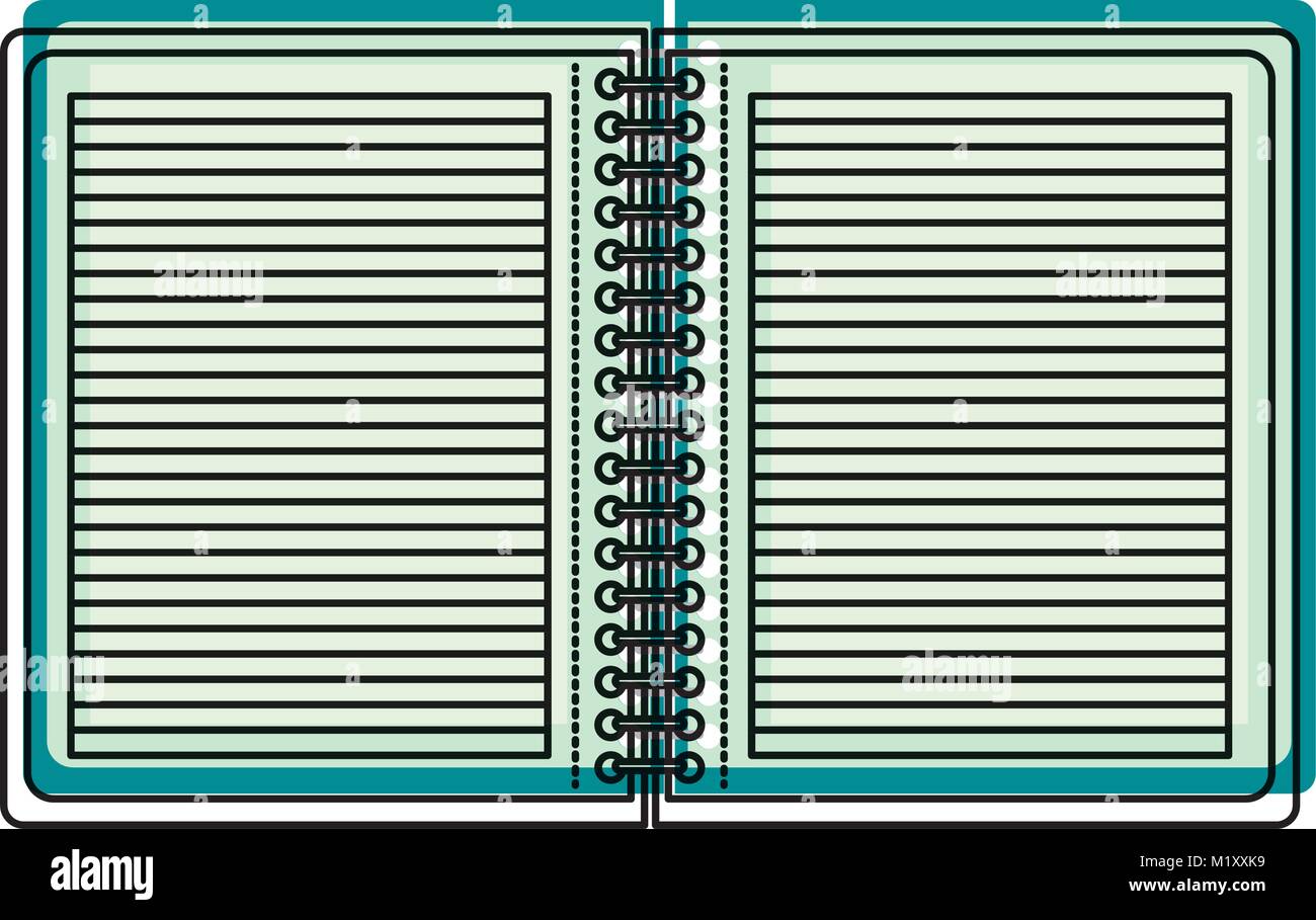 notebook opened with horizontal lines and metal spiral in watercolor ...