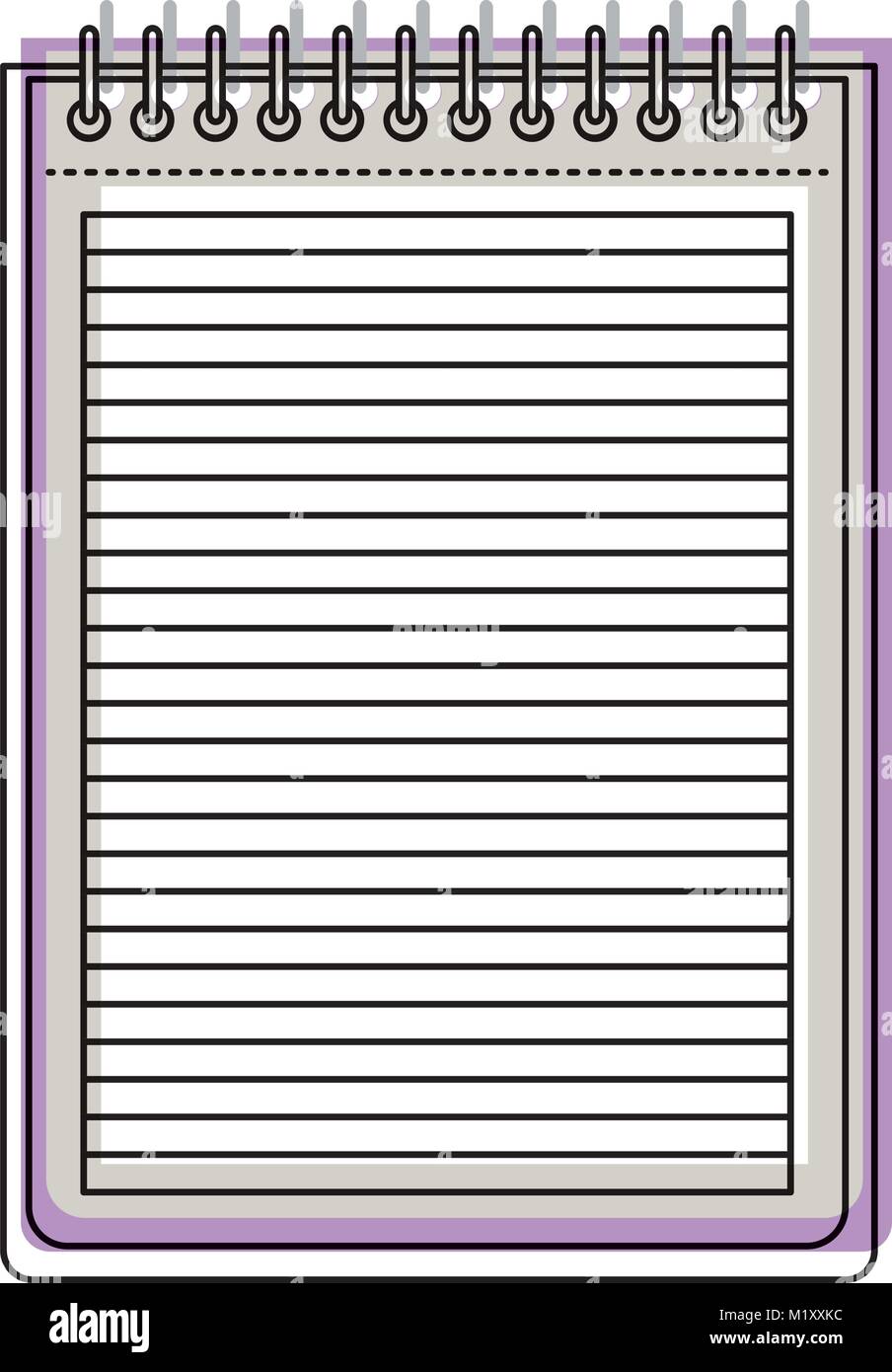 notebook with horizontal lines and metal spiral on top in watercolor ...