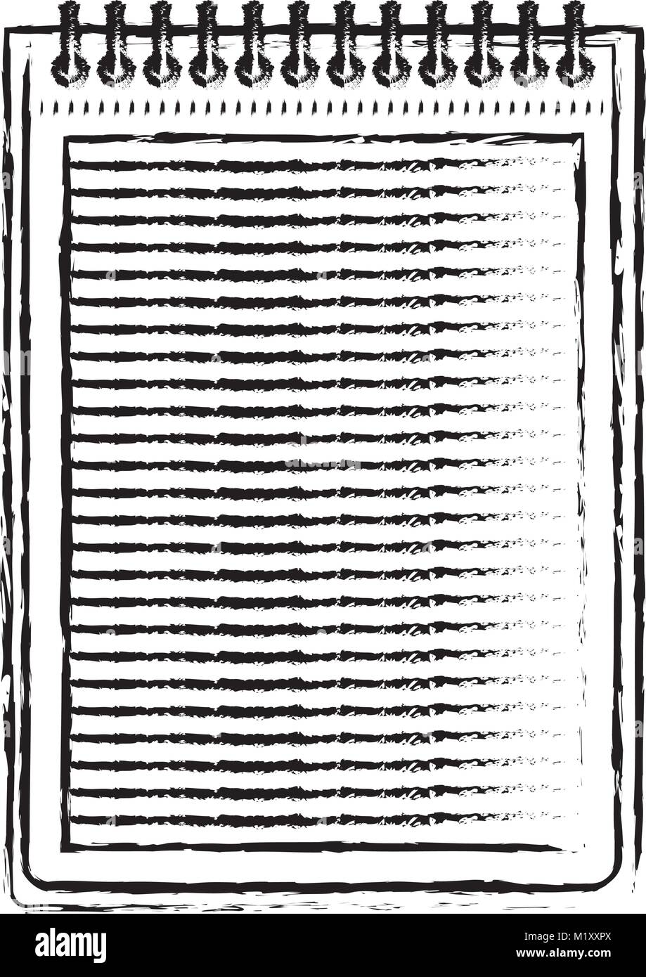 notebook with horizontal lines and metal spiral on top in black blurred ...