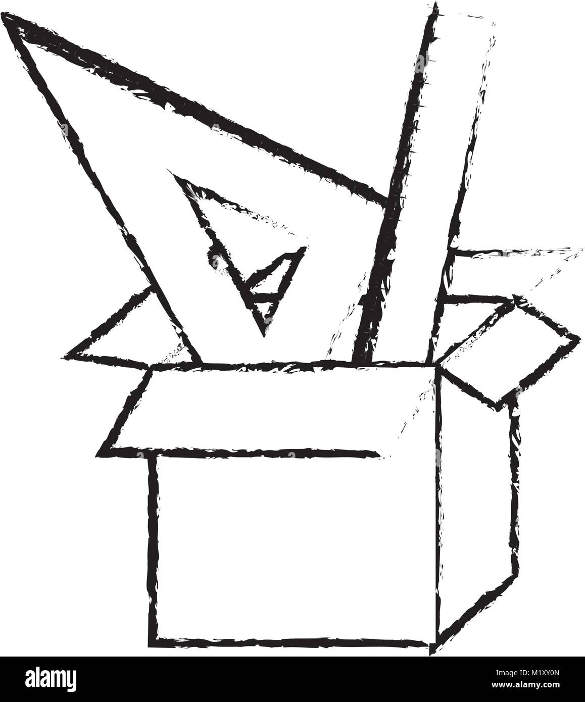 cardboard box and rulers set in black blurred contour Stock Vector ...