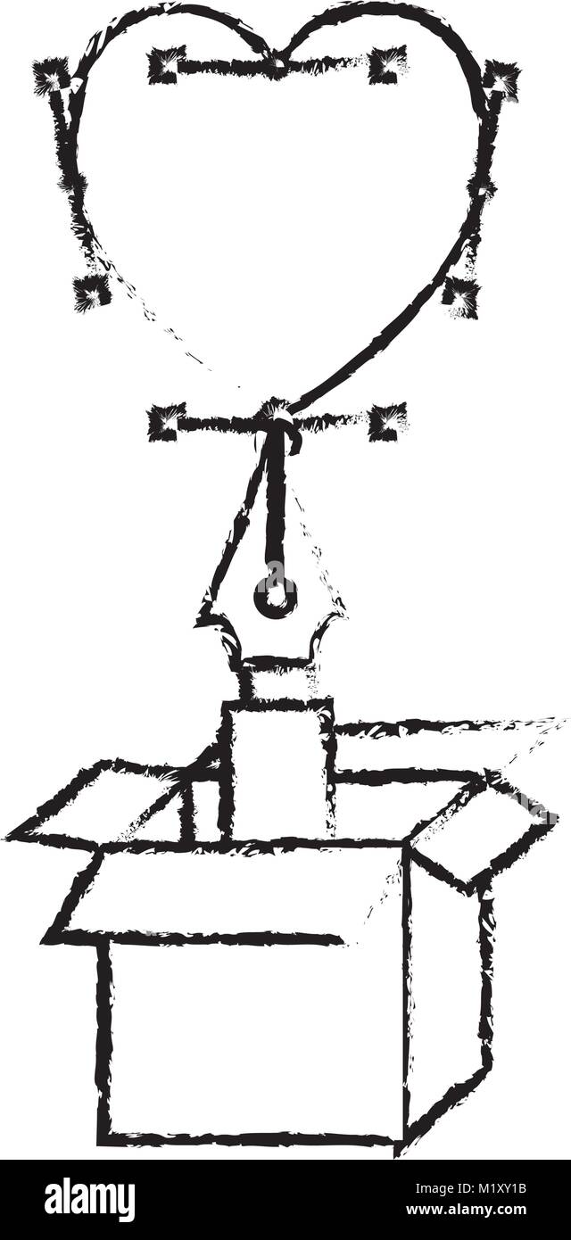 heart design sketch with fountain pen over cardboard box in black ...
