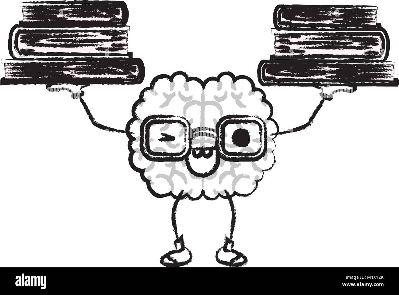 cartoon brain with glasses train the brain for knowledge with eye wink ...