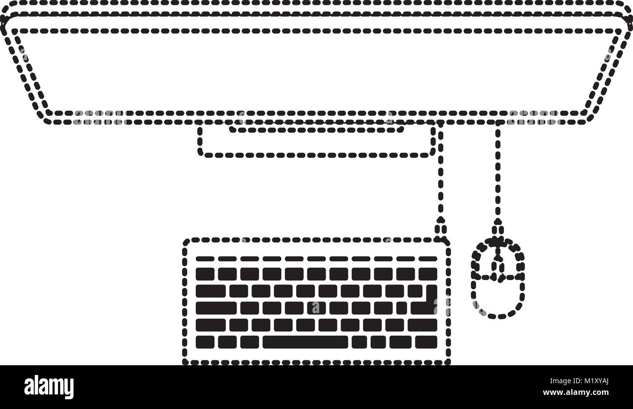 desktop computer on top view in black dotted contour Stock Vector Image ...