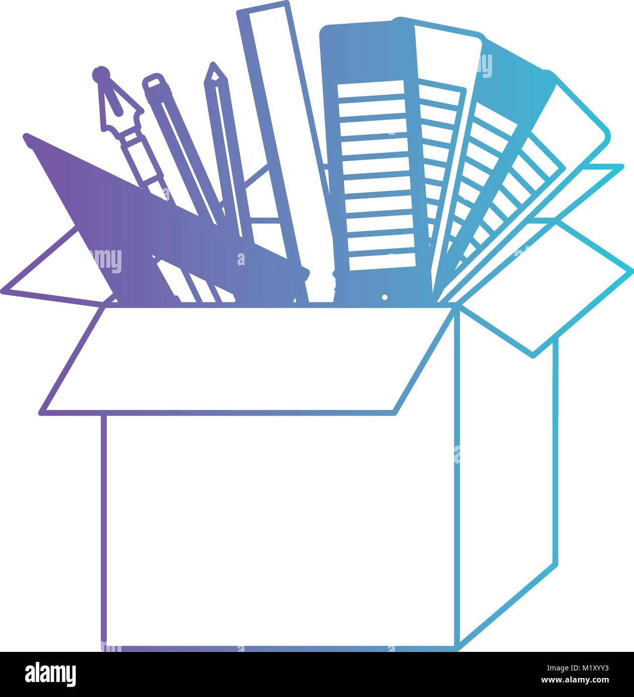 cardboard box with graph design tools in degraded purple to blue ...