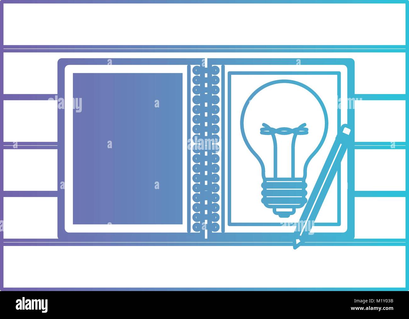 spiral notebook with light bulb in sheet and pencil over desk on top ...