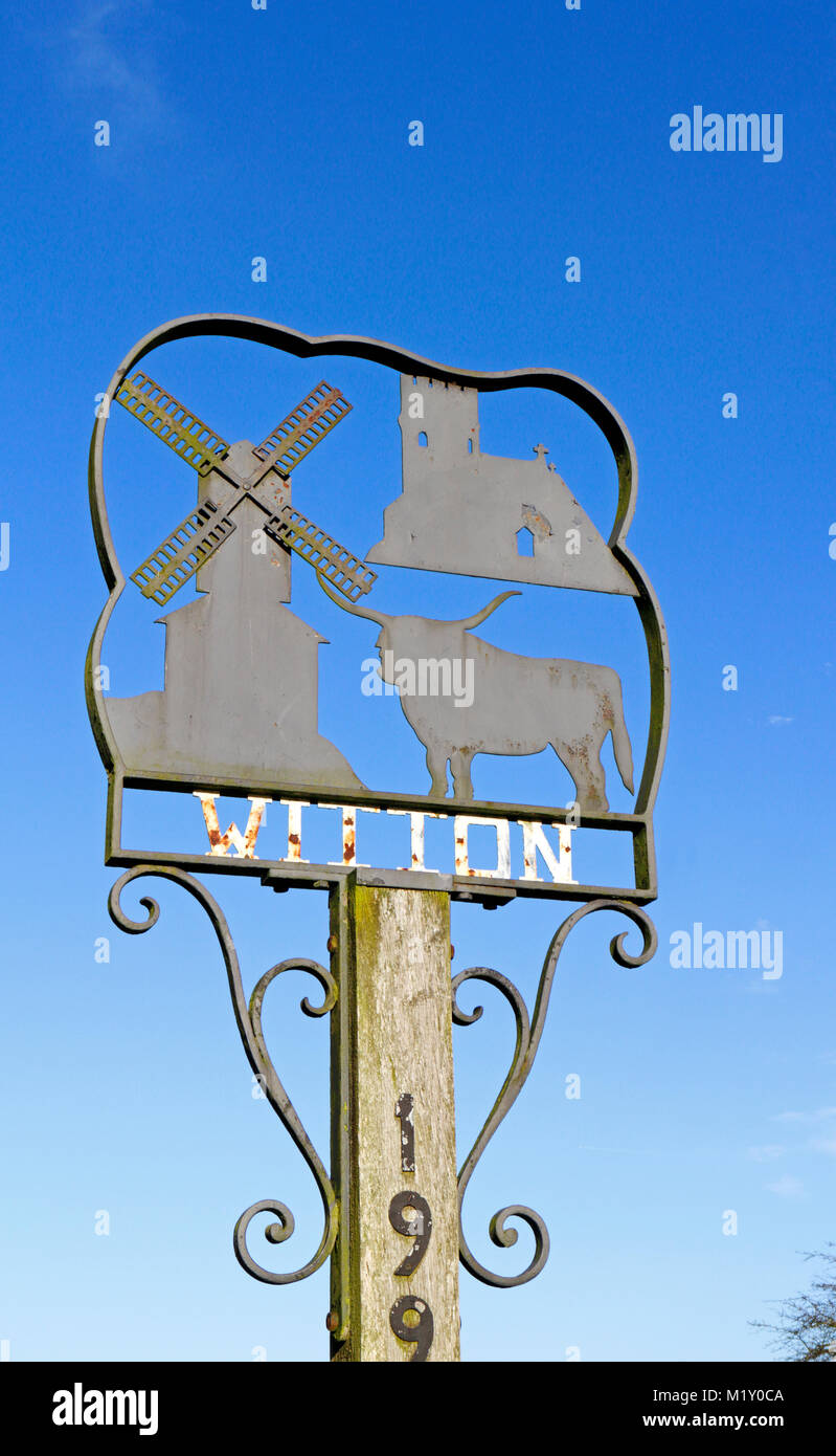 A view of the village sign at Witton, Norfolk, England, United Kingdom ...