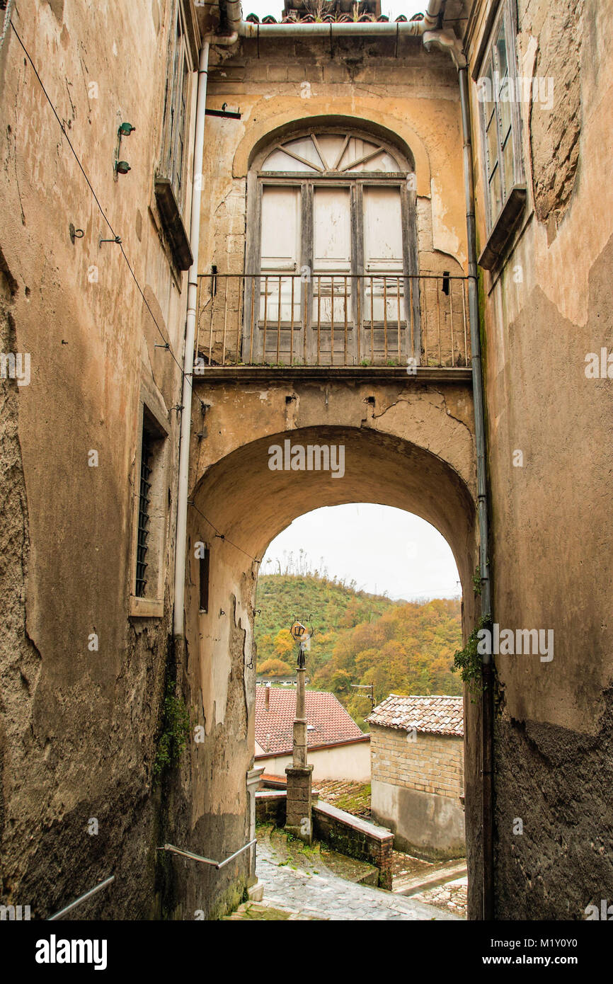 The medieval castle of the town of Tufo in Irpinia, a region of ...