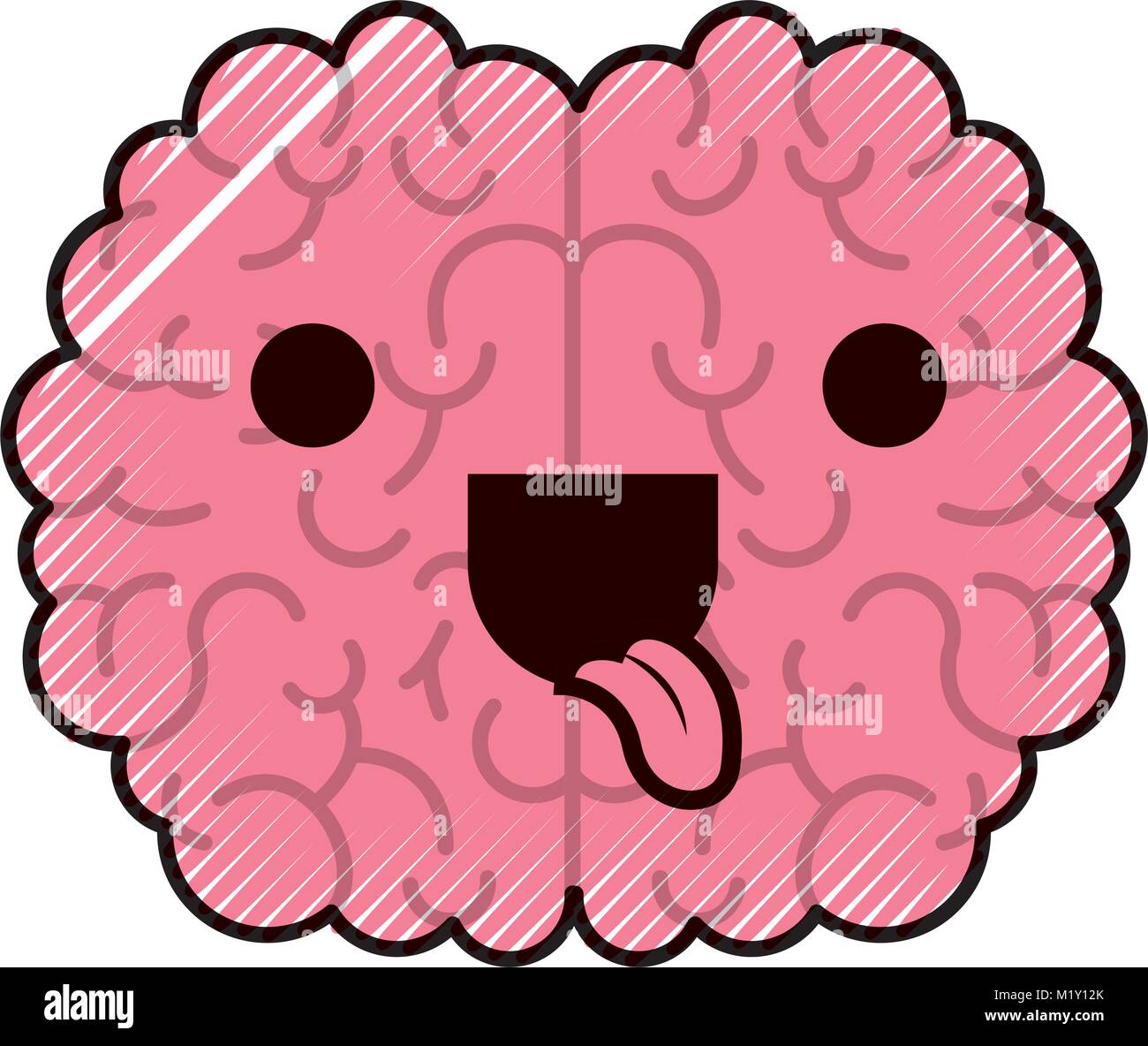brain character with funny expression in colored crayon silhouette ...