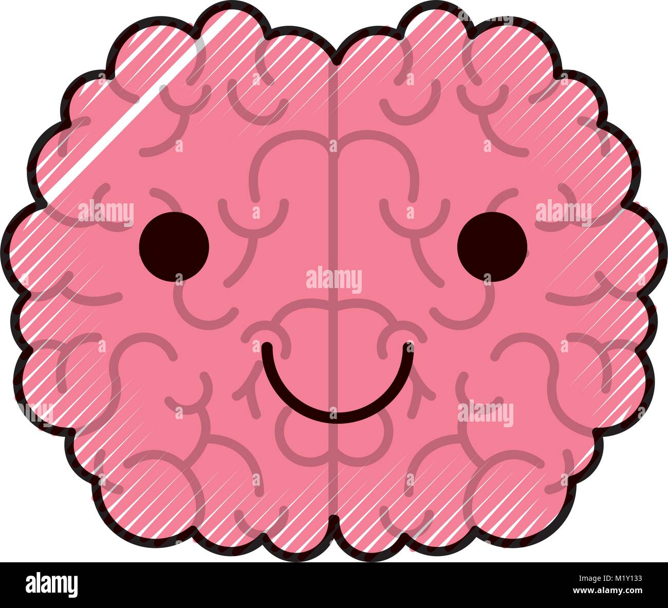 brain character with calm expression in colored crayon silhouette Stock ...
