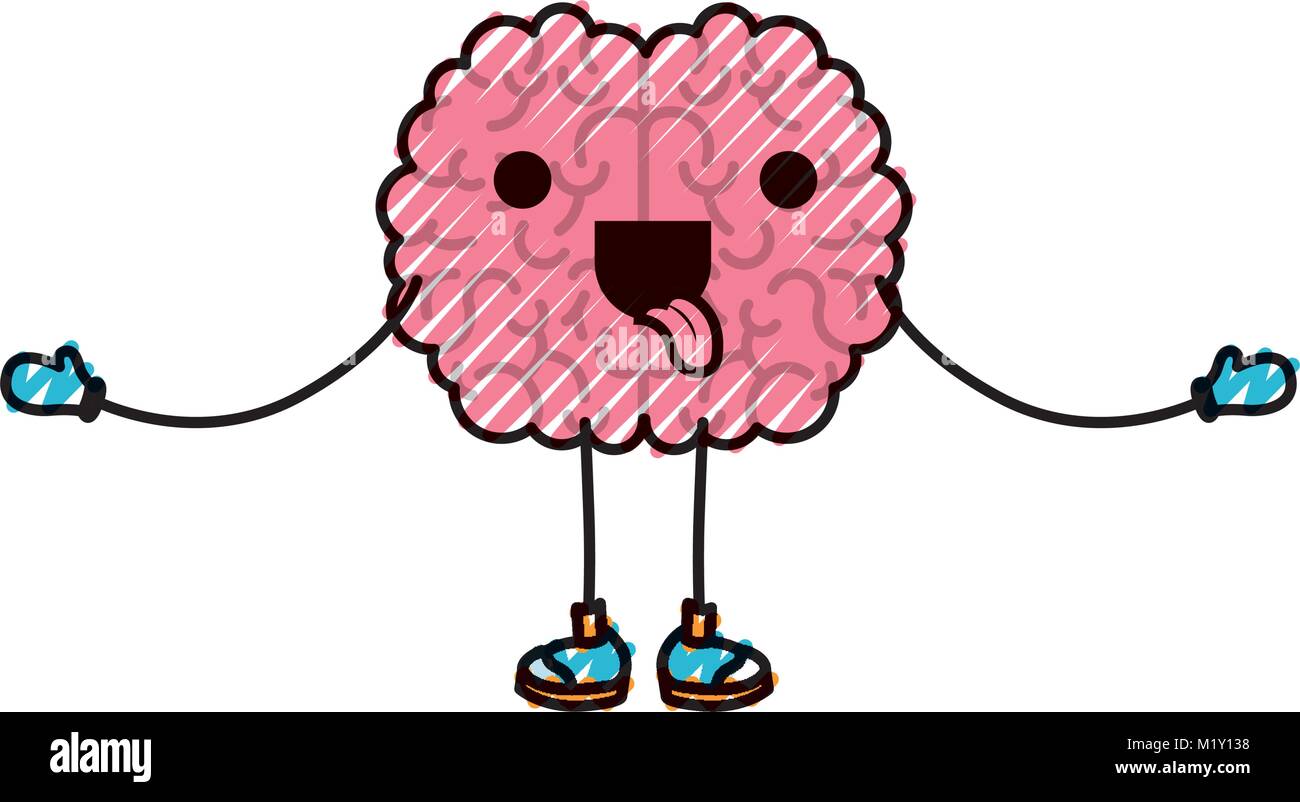brain cartoon in standing position with open arms and funny expression ...
