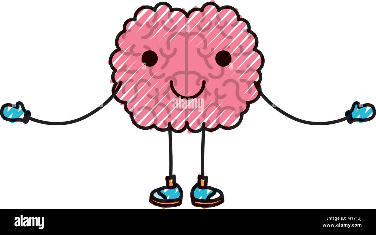 brain cartoon in standing position with open arms and calm expression ...