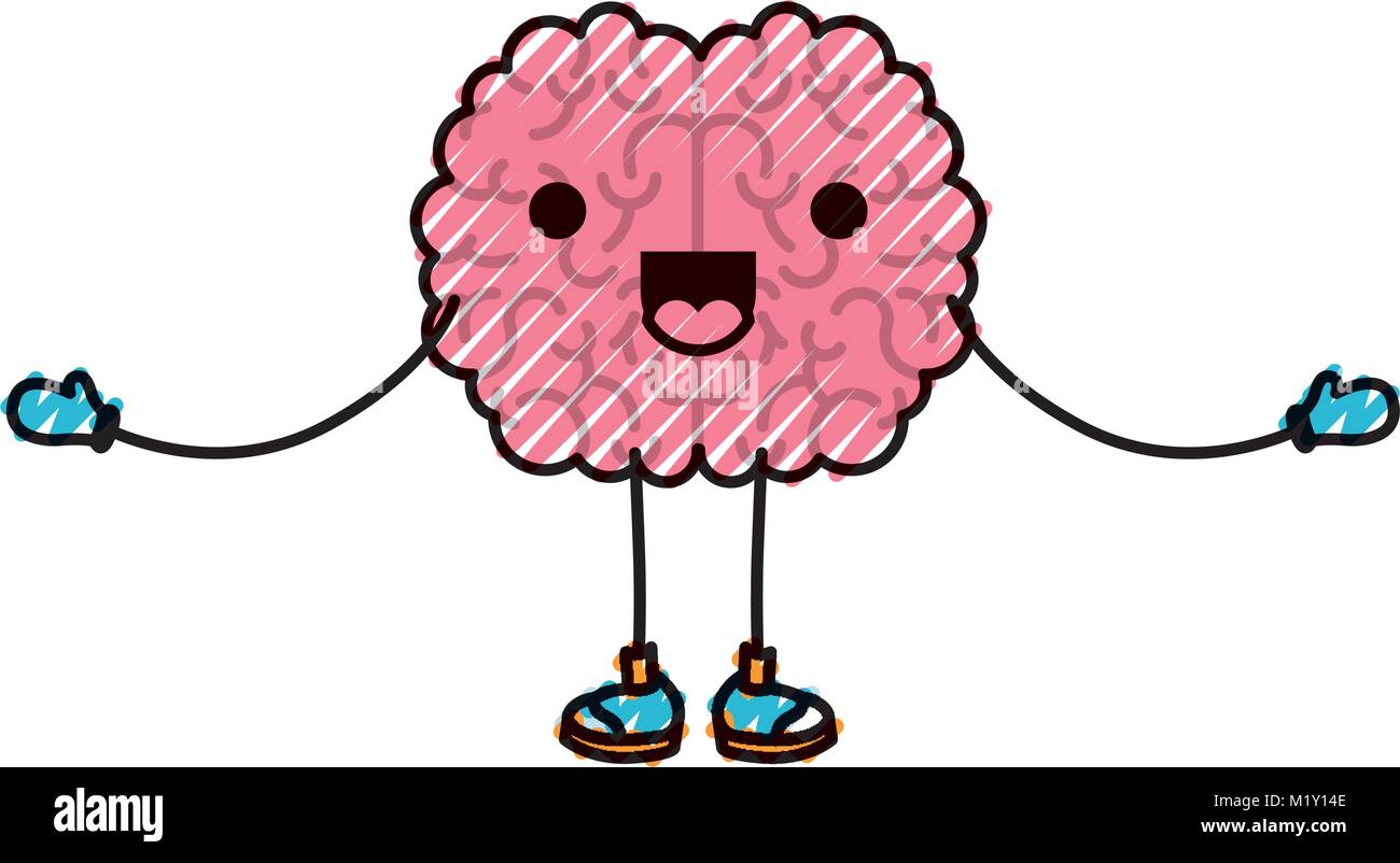 brain cartoon in standing position with open arms and cheerful ...