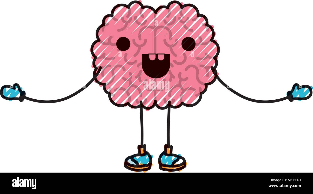 brain cartoon in standing position with open arms and happy expression ...
