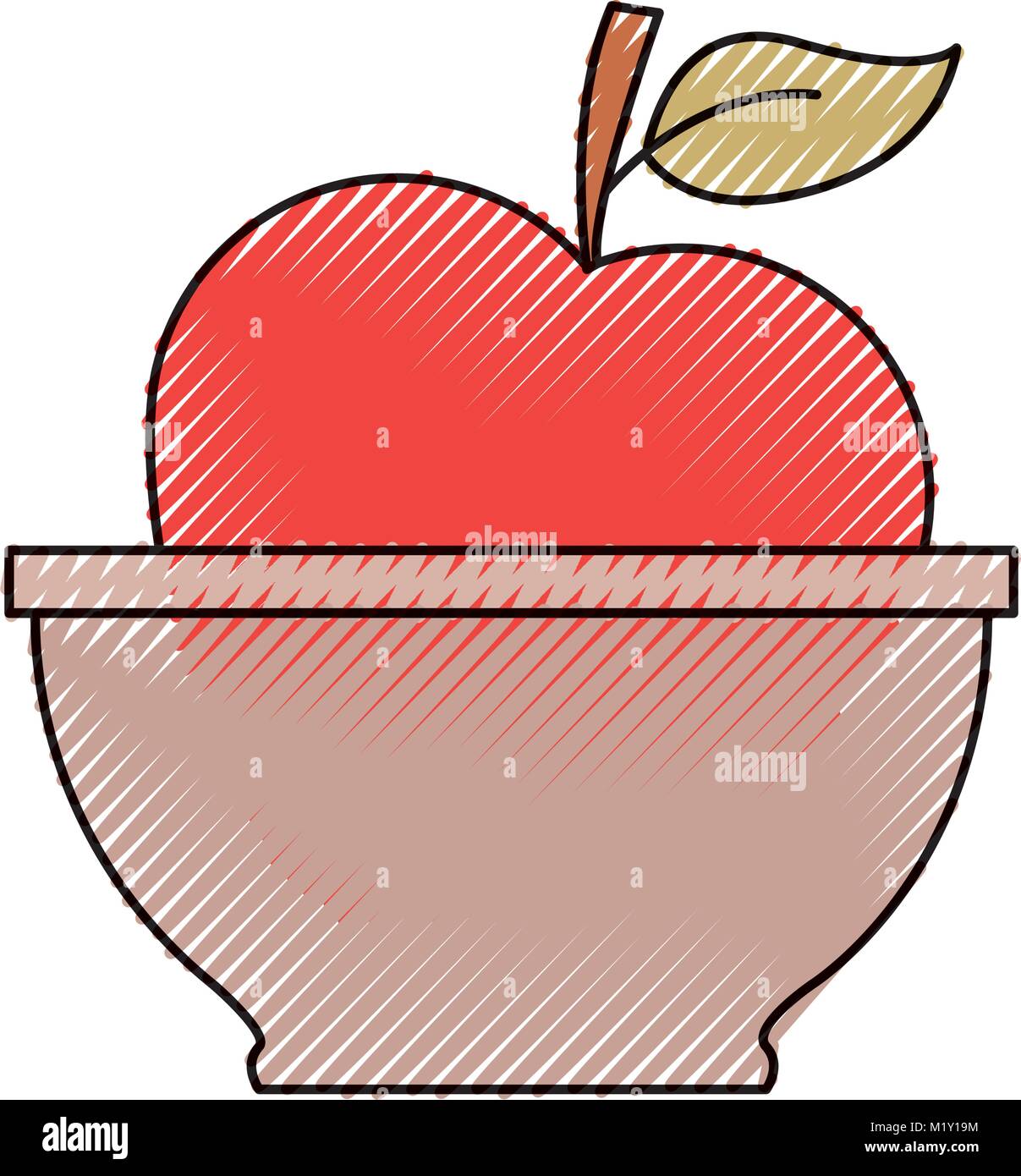 bowl with apple close up in colored crayon silhouette Stock Vector ...