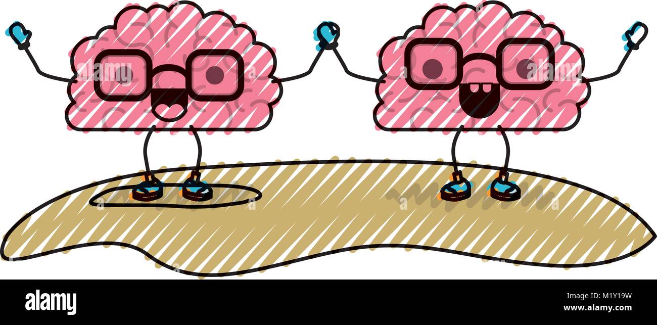 cartoon brains couple and both with glasses and holding hands with ...