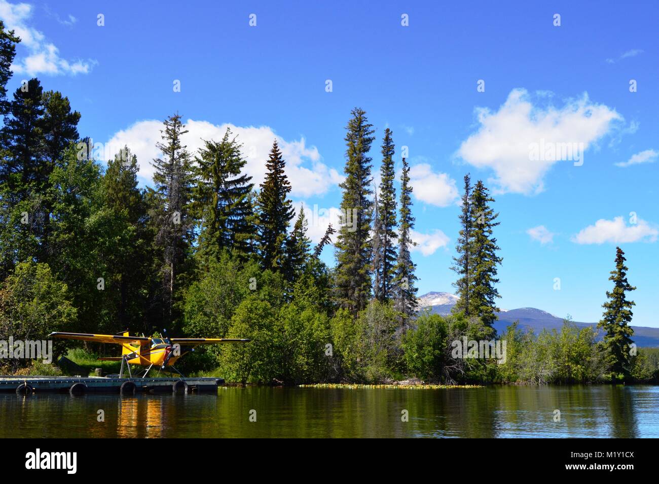 Small yellow seaplane on north candian lake Stock Photo - Alamy