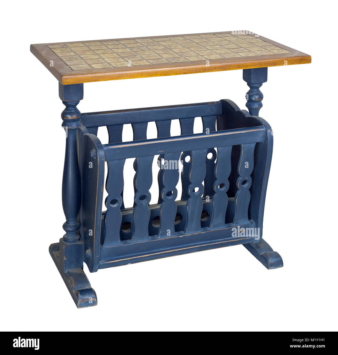 Vintage Furniture: Wooden blue magazine rack side table isolated on ...