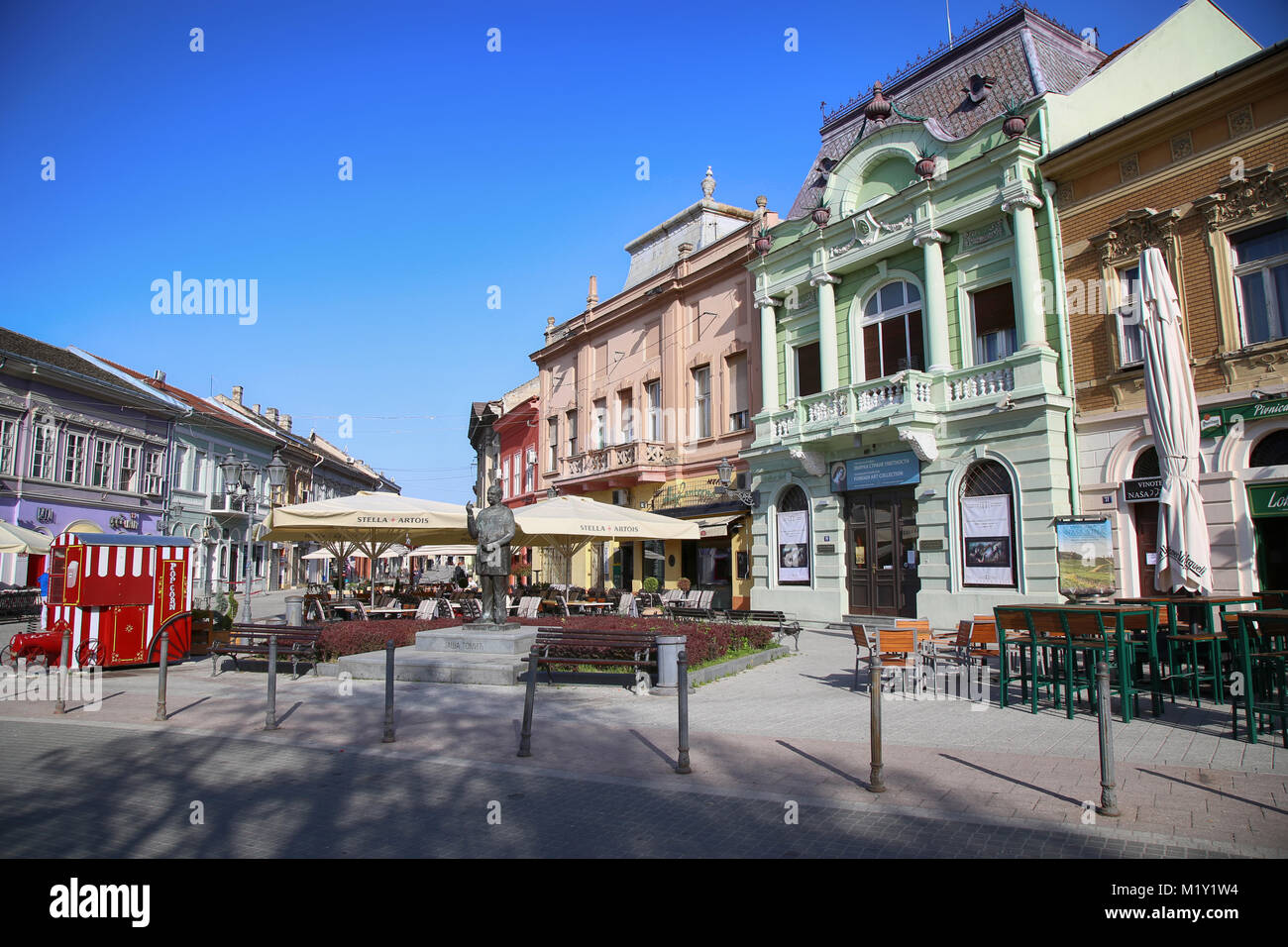 NOVI SAD, SERBIA - APRIL 03: Dunavska Street is one the oldest streets ...