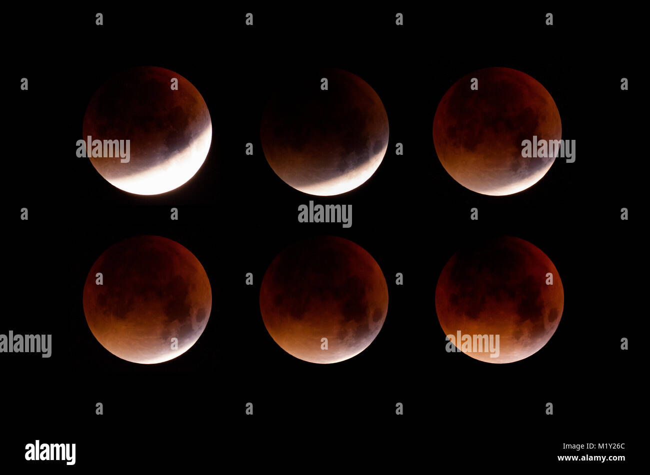 Total lunar eclipse sequence, photographed from London UK, 2015. Credit ...