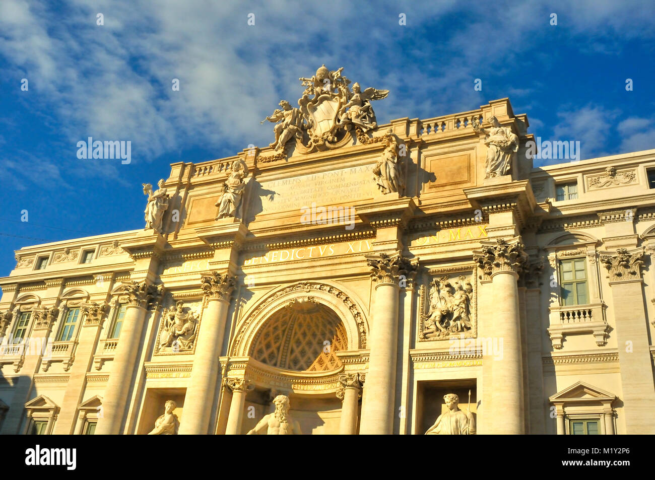 Looking upwards at the Palazzo Poli from Piazza di Trevi, Rome, Italy ...