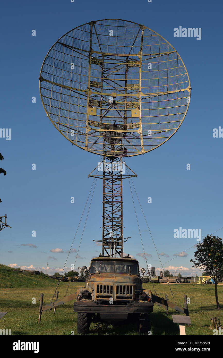 A mobile radar station antenna on display in the technical museum of ...