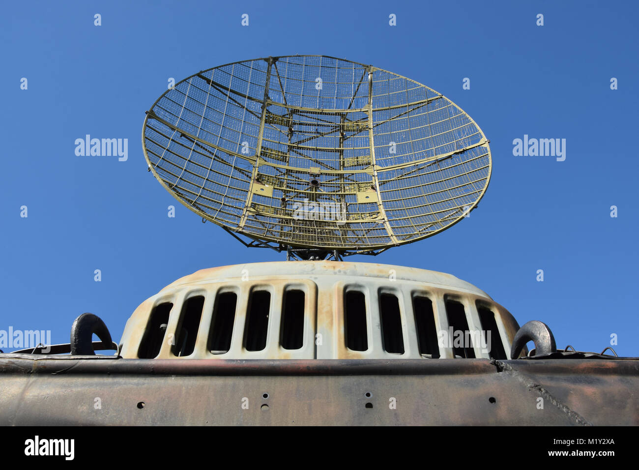 A mobile radar station antenna on display in the technical museum of ...