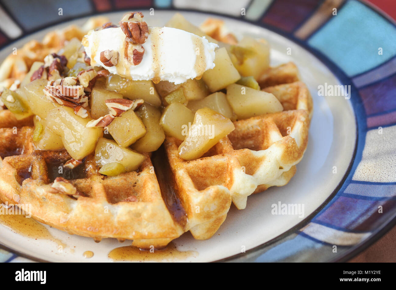 Green chile, apple pecan waffles in New Mexico Stock Photo - Alamy