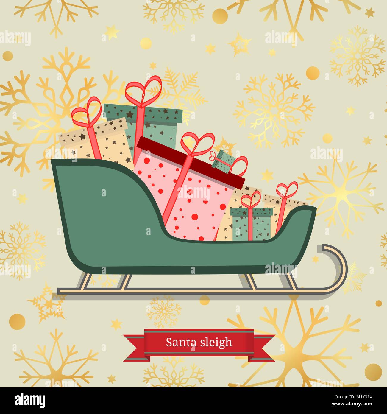 Santa sleigh with piles of presents. Vector illustration Stock Vector ...
