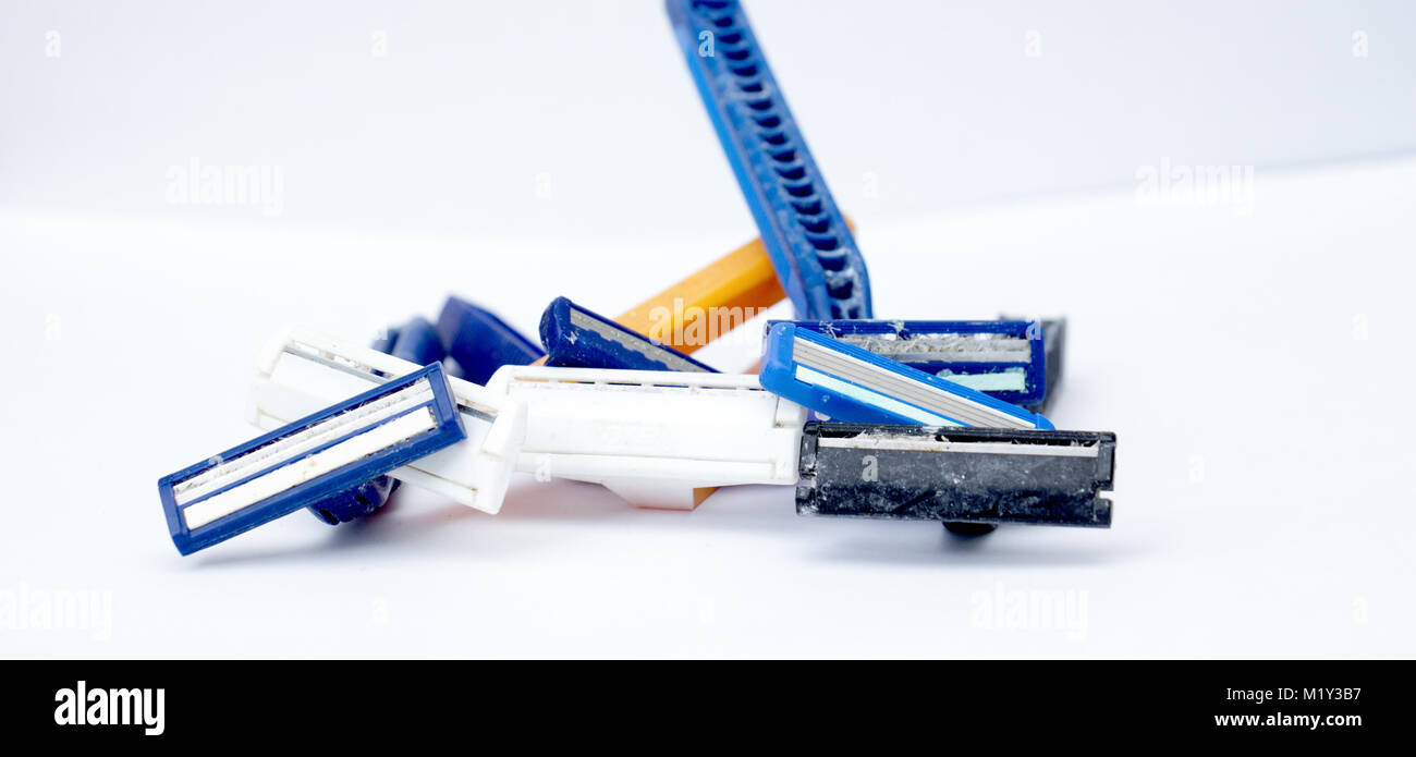 used disposable razor blade, on white background, image of a Stock ...