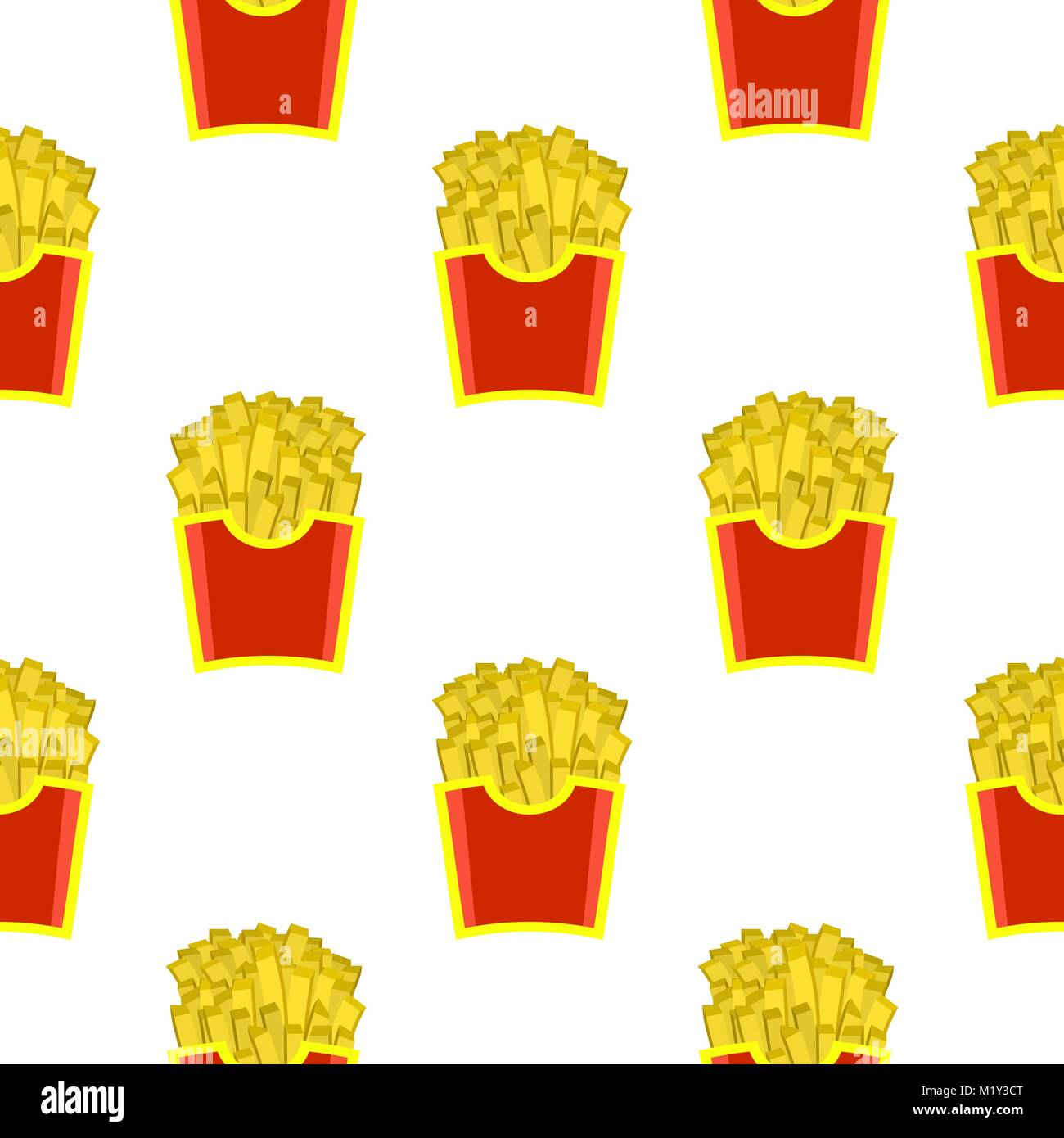 French Fries in Red Paper Box Seamless Pattern on White Background. Hot ...