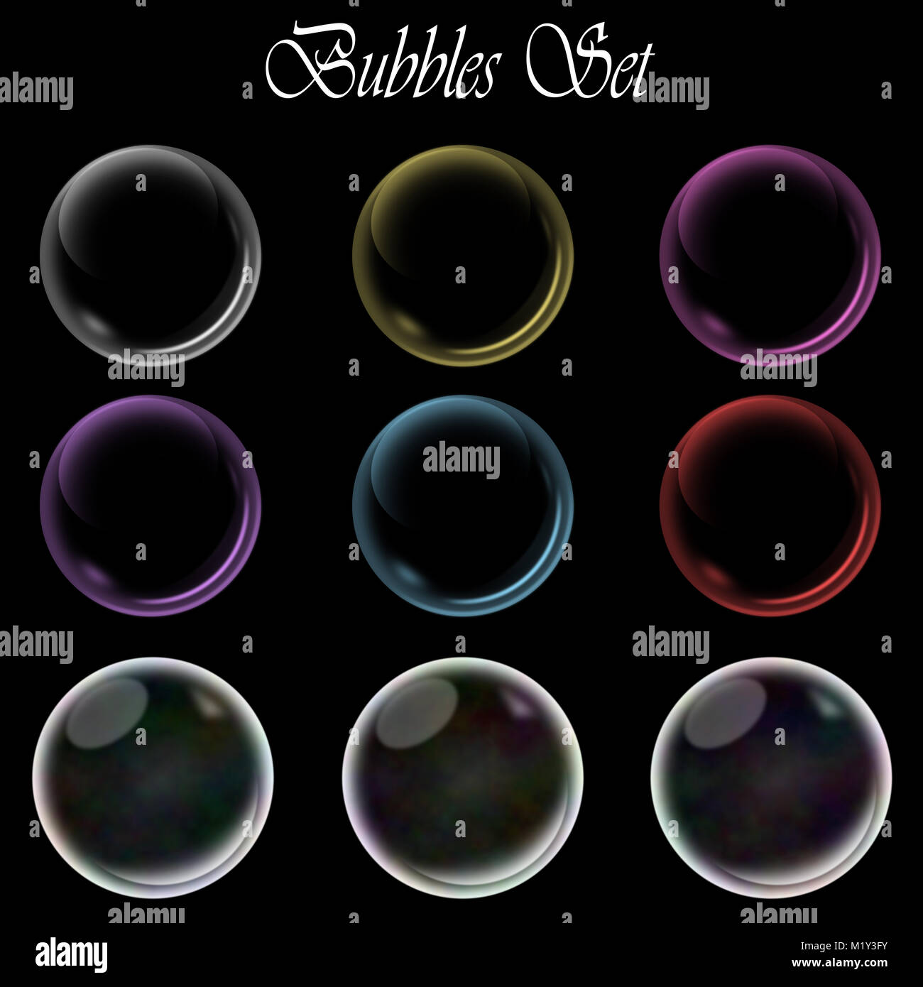 Colorful bubbles set on isolated black background Stock Photo - Alamy