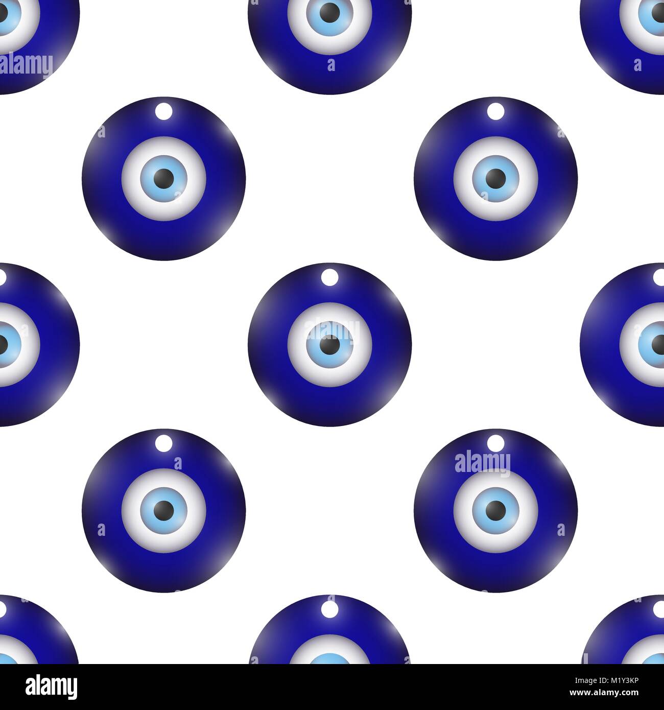 Vector Glass Evil Eye Symbol Seamless Pattern on White Background ...