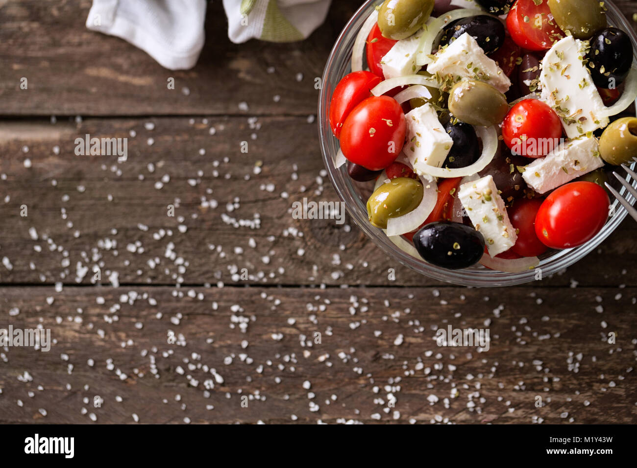 vegetable salad with feta cheese top view background Stock Photo - Alamy