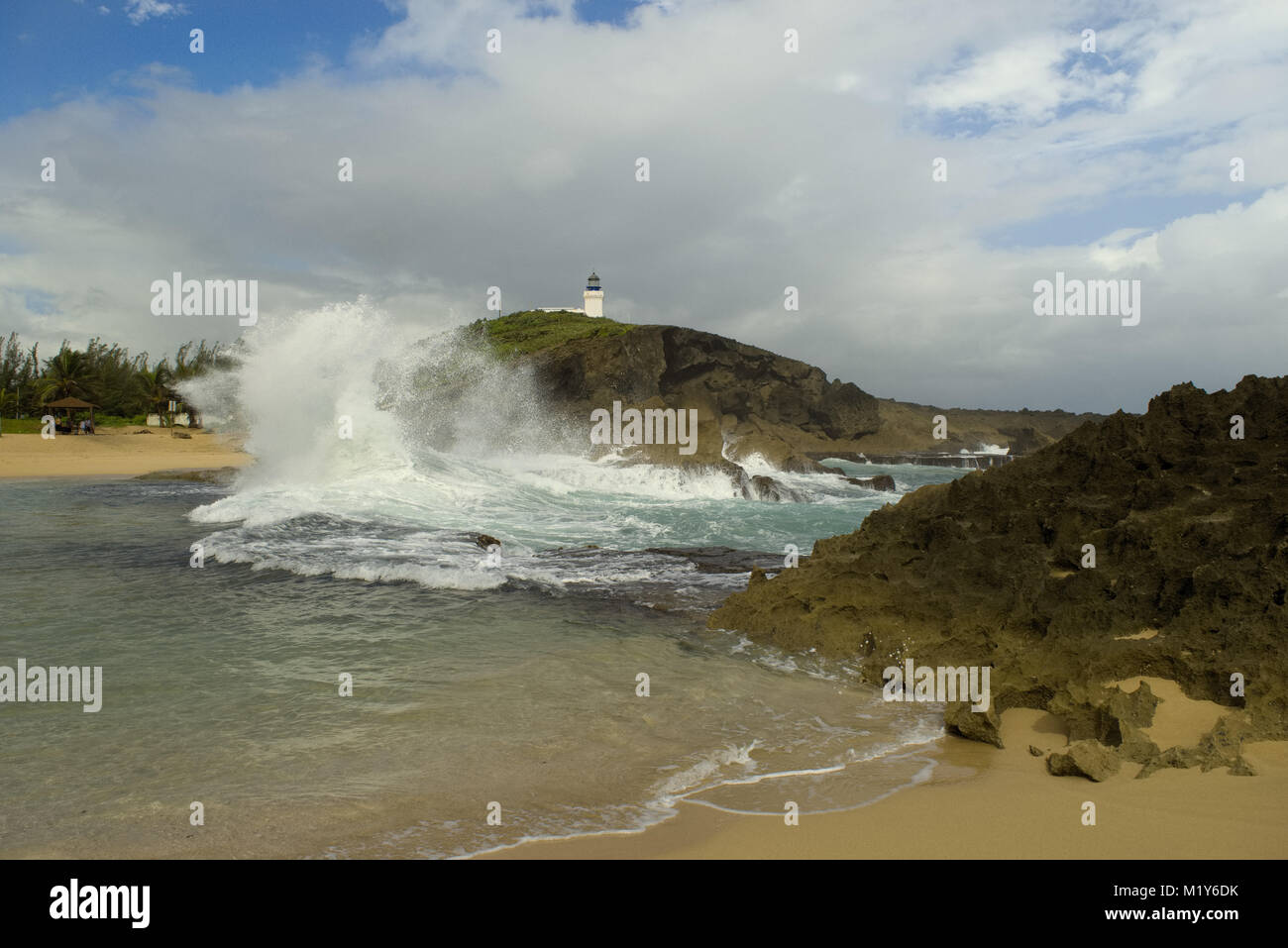 View of Arecibo Lighthouse from Poza del Obispo Beach, Arecibo Puerto ...