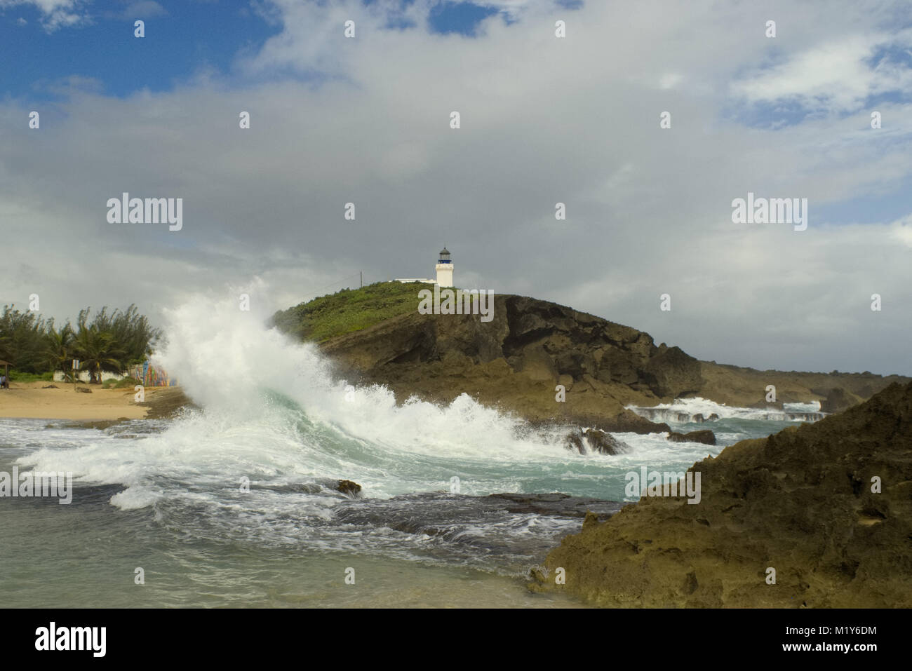 View of Arecibo Lighthouse from Poza del Obispo Beach, Arecibo Puerto ...