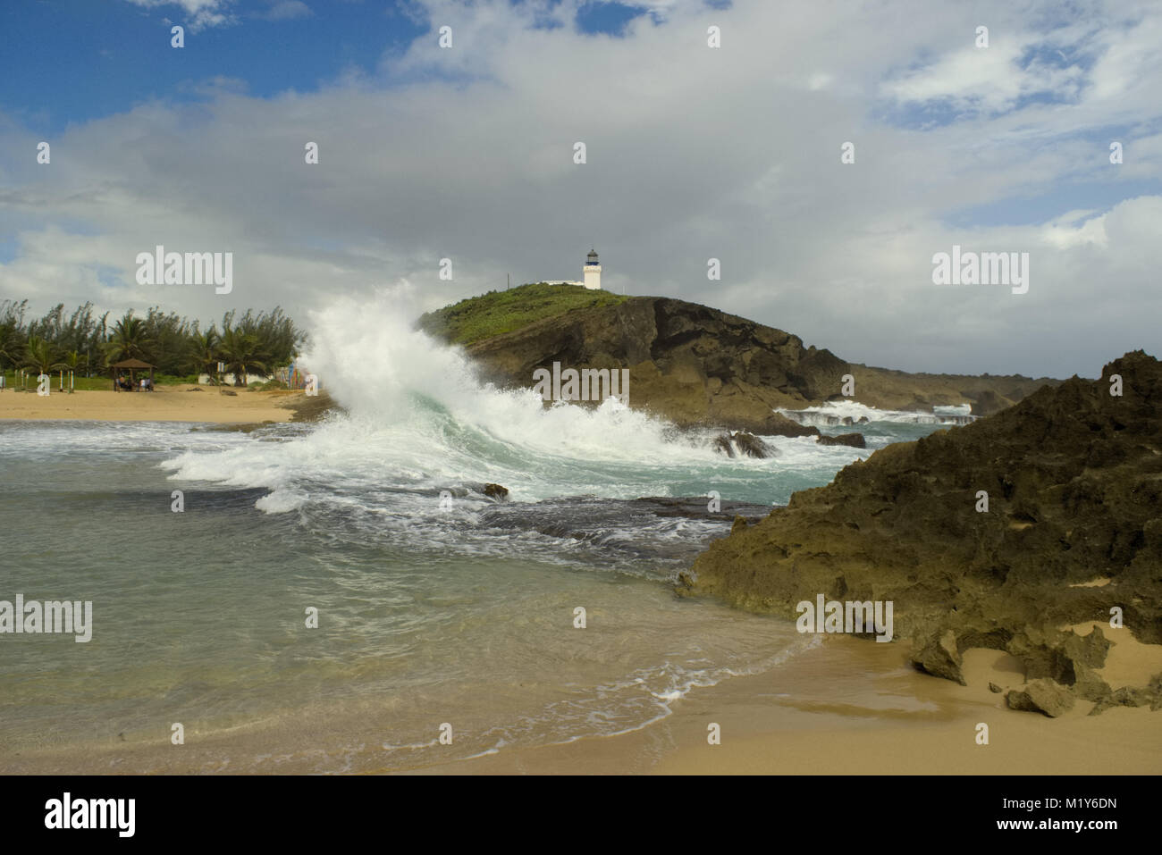 View of Arecibo Lighthouse from Poza del Obispo Beach, Arecibo Puerto ...