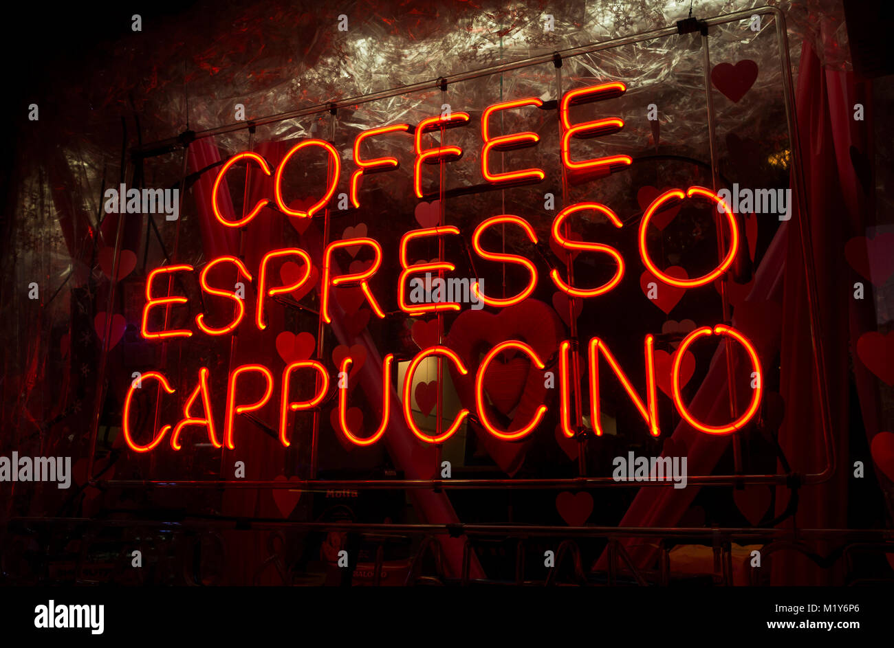 Neon sign outside a coffee house in Little Italy in New York City Stock ...
