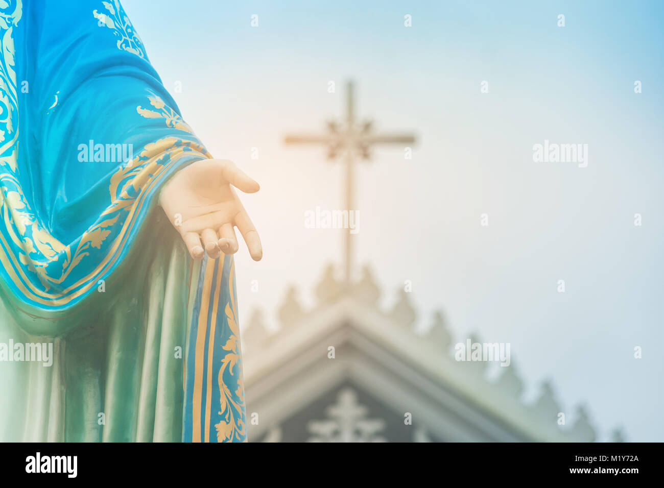 Hand of The Blessed Virgin Mary statue standing in front of the Roman ...