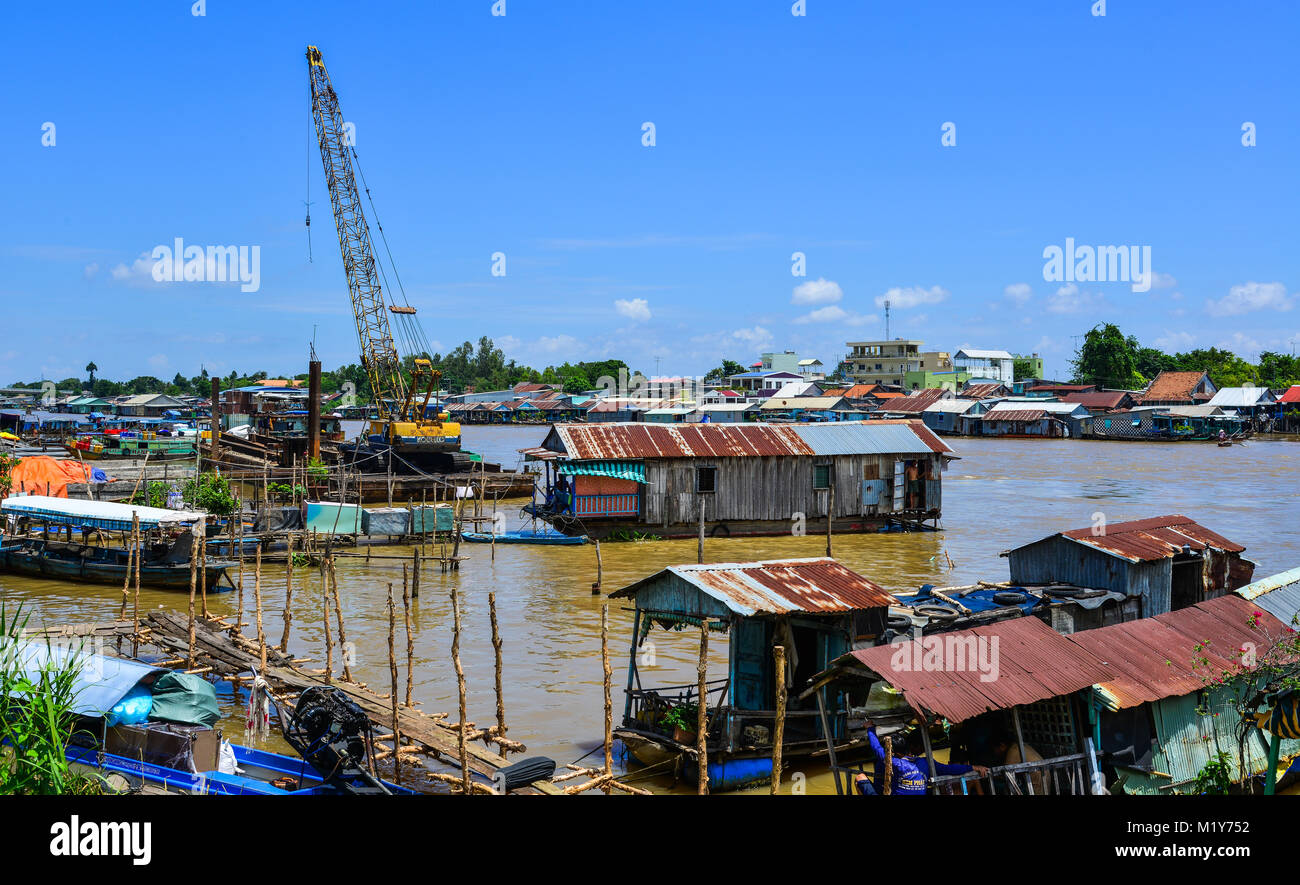 Chau Doc, Vietnam - Sep 1, 2017. Floating houses on river at summer in ...
