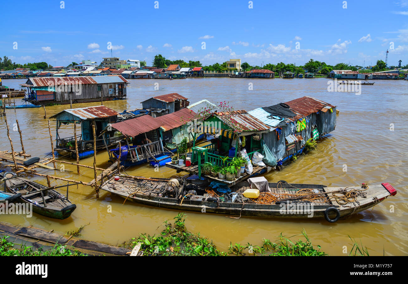 Chau Doc, Vietnam - Sep 1, 2017. Floating houses on river in Chau Doc ...