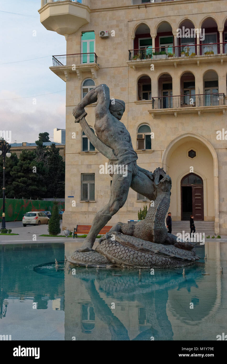 Baku, Azerbaijan 2010. A statue shows Bahram Gur, a Sassanid King of ...