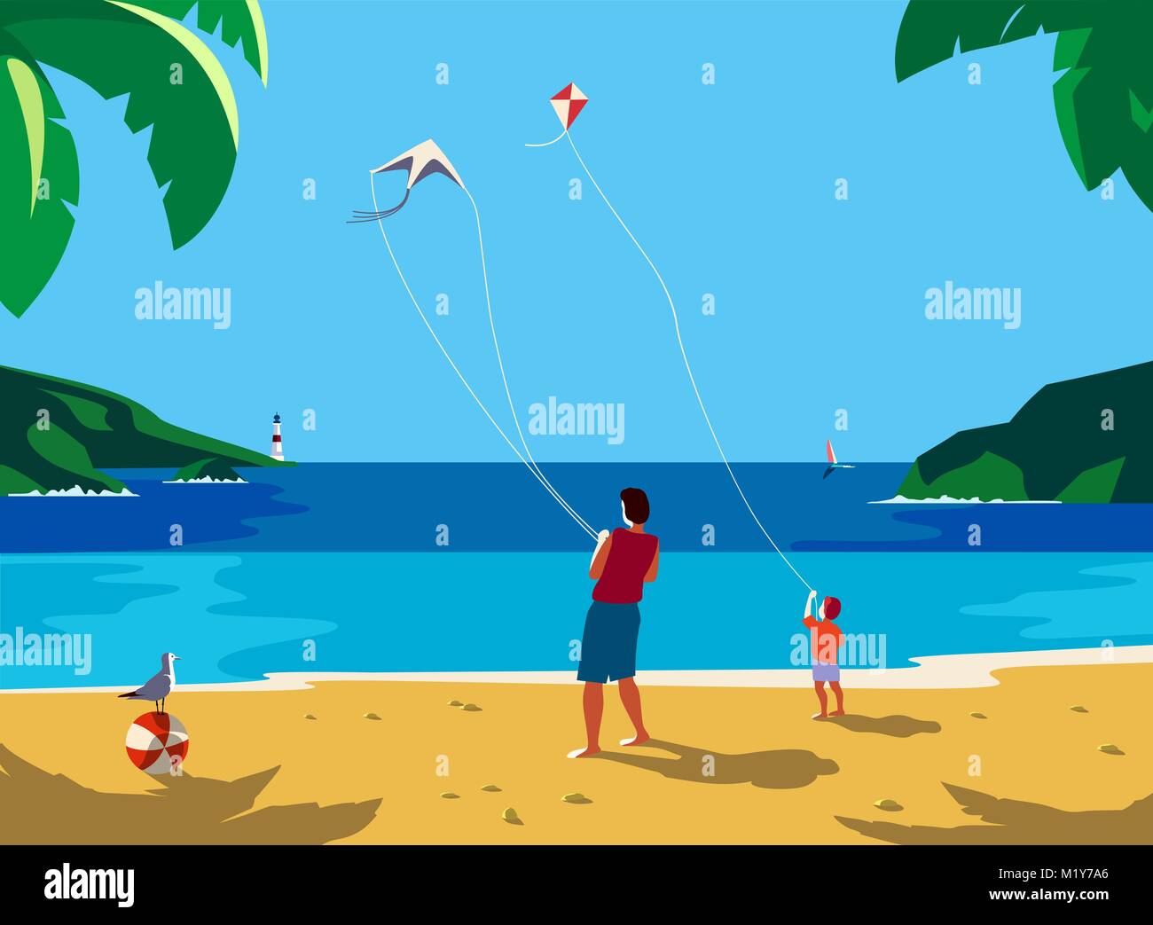 Kite flying beach Stock Vector Images - Alamy