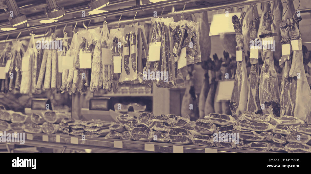 National jamon store at spanish supermarket Stock Photo - Alamy