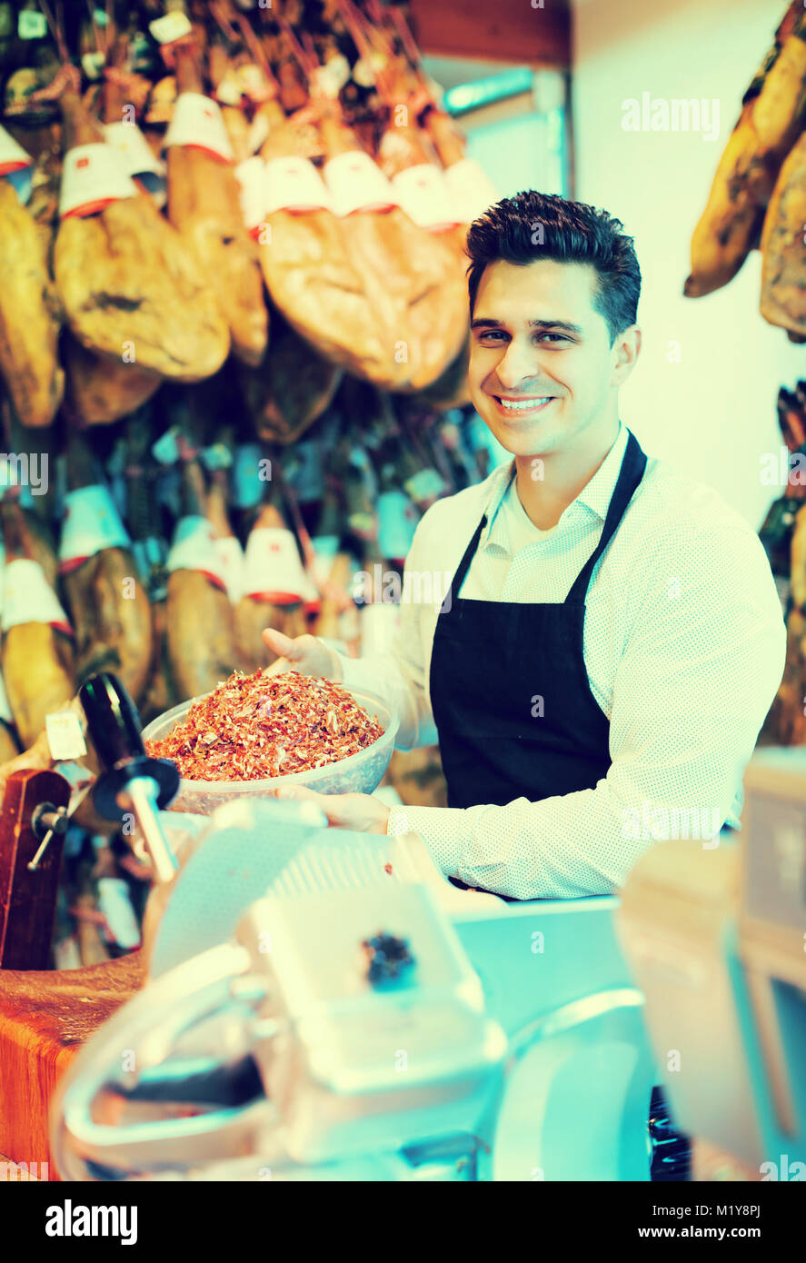 Indian man selling meat hi-res stock photography and images - Alamy