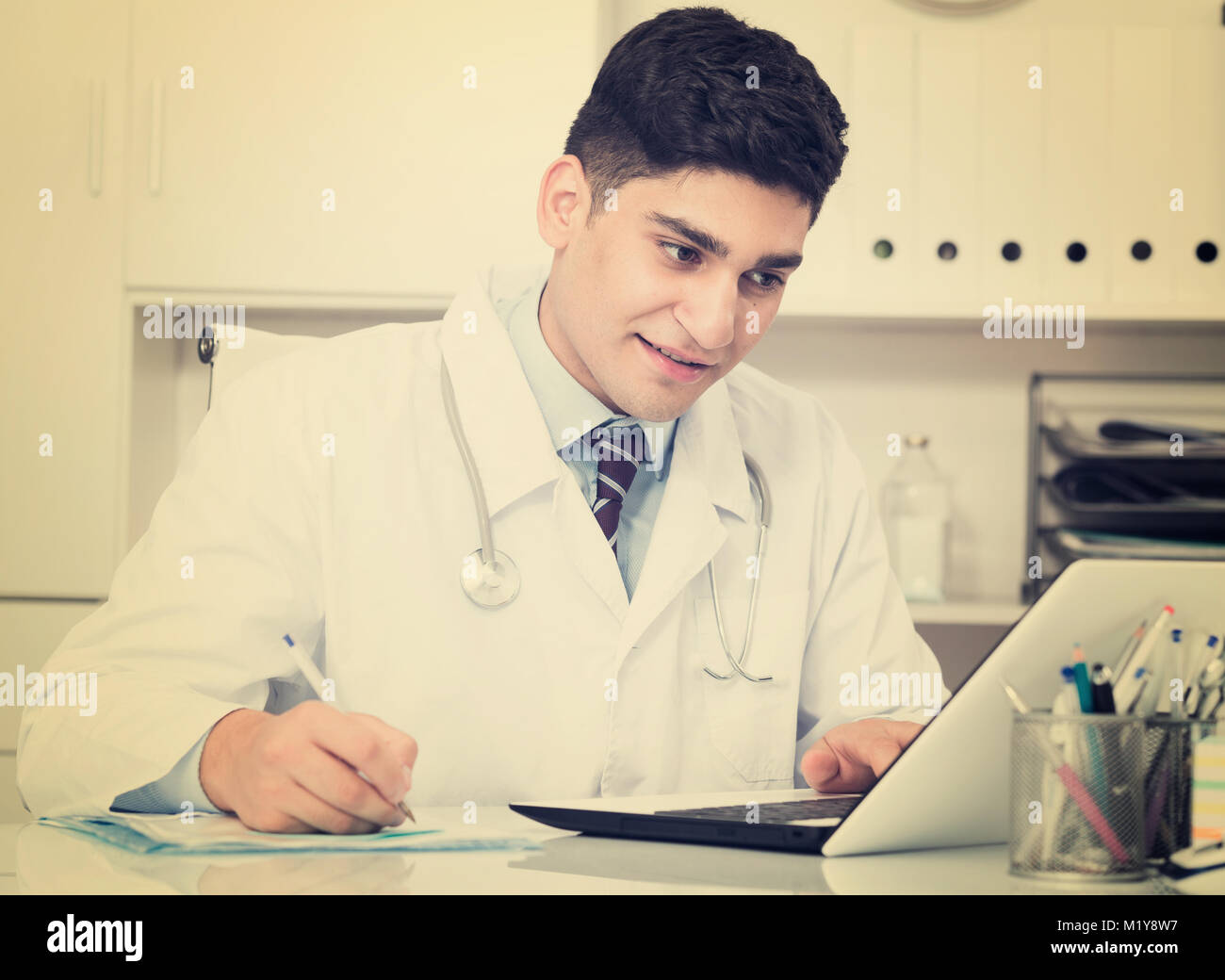 Medical physician doing consultation stethoscope hi-res stock ...