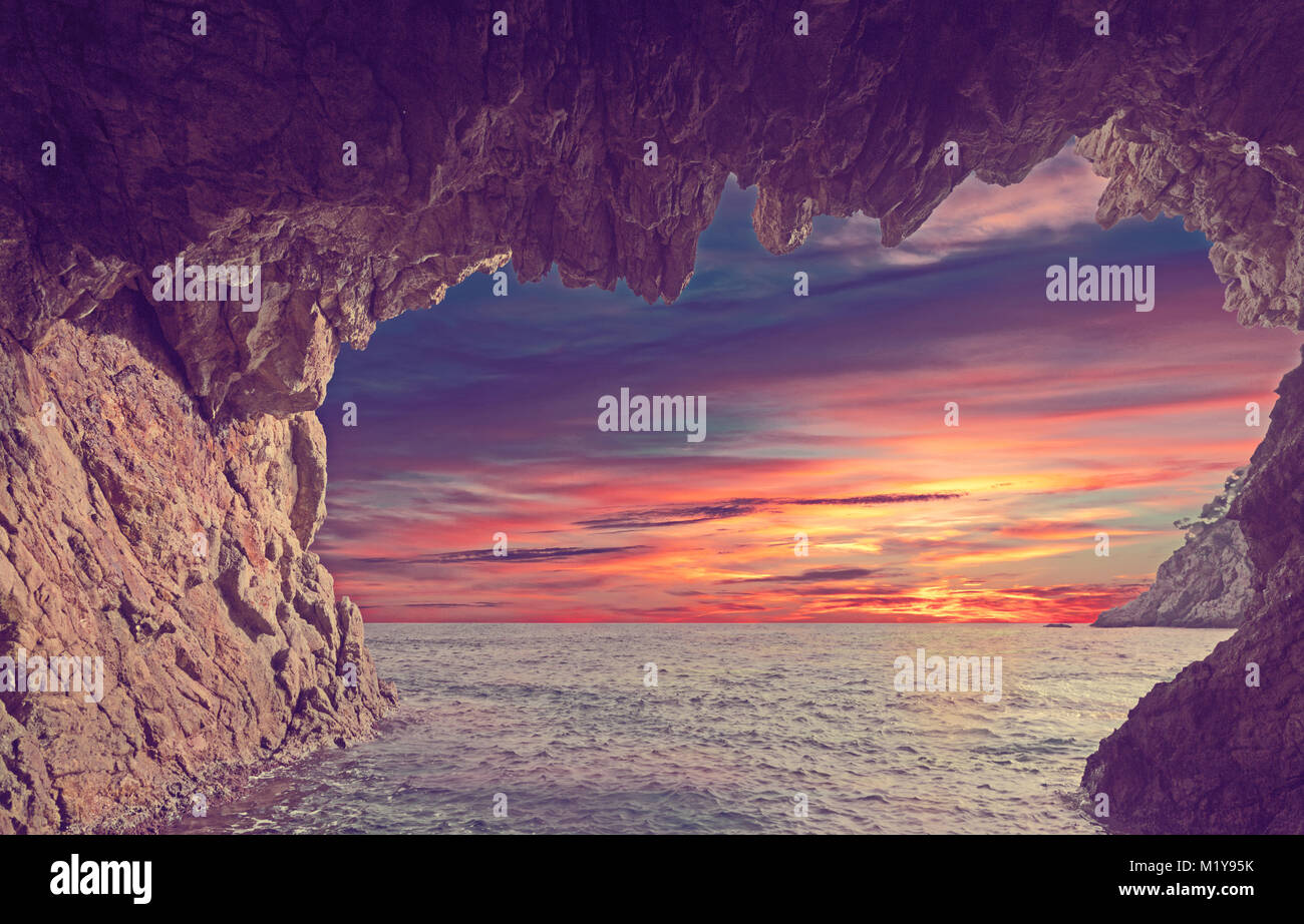 Picturesque waterfront caves at Mediterranean coast in summer Stock ...