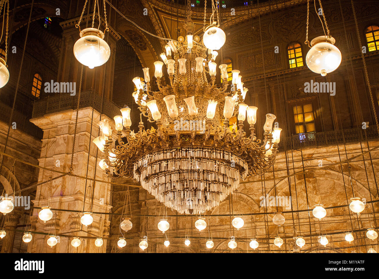 Interior of Saladin citadel in Cairo Egypt with lots of lamps Stock ...
