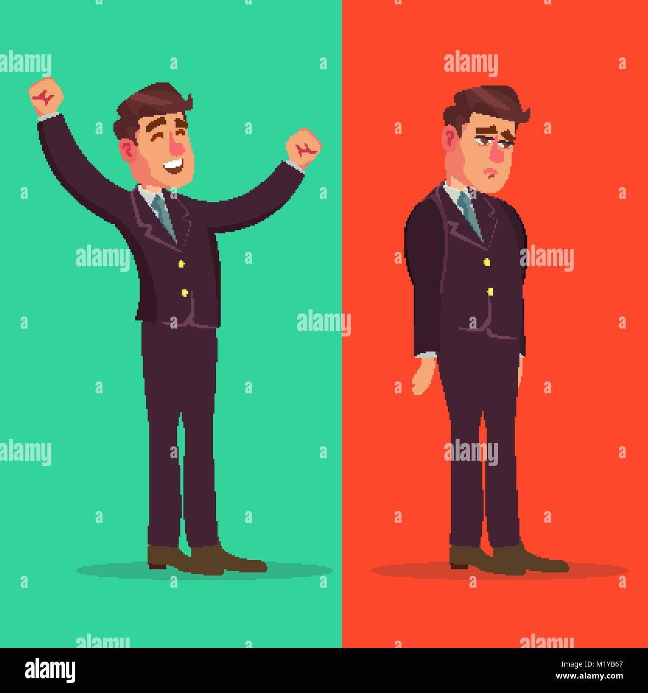 Happy And Unhappy Businessman Vector. Good And Bad. Right And Wrong ...