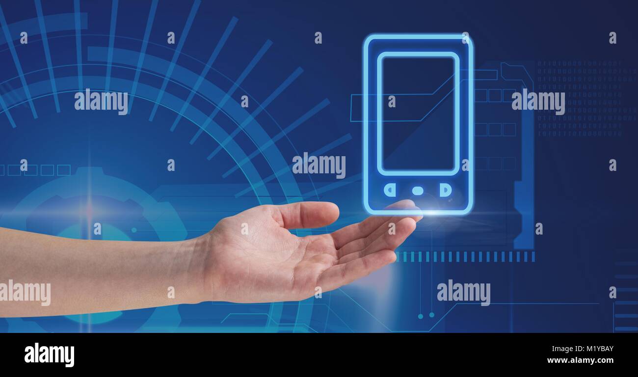 Hand with phone icon Stock Photo - Alamy